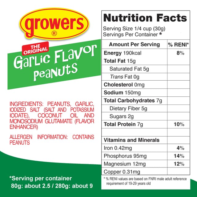Growers - Growers Garlic Flavor Peanuts – 80g Pack, Crunchy Roasted ...
